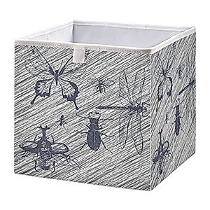 WELLDAY Storage Basket Dragonfly Butterfly Insect Grey Foldable 11 x 11 x 11 in Cube Storage Bin Home Decor Organizer Storage Baskets Box for Toys, Books, Shelves, Closet, Laundry, Nursery