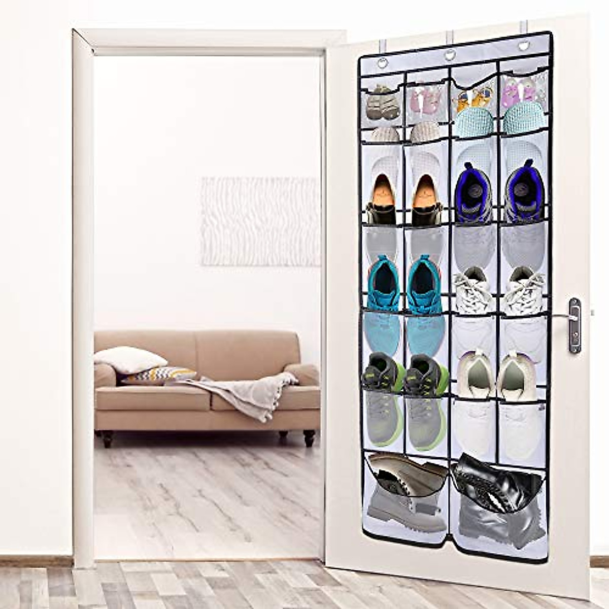 ULG Over The Door Shoe Organizer 22 Pockets Shoe Holder & 12 Mesh Pockets Hanging Shoe Holder Hanger Hanging Shoe Organizer with 3 Adjustable Metal Hooks