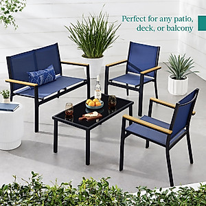 Best Choice Products 4-Piece Outdoor Textilene Patio Conversation Set, Backyard Furniture w/Loveseat, Coffee Table, Steel Frame - Black/Navy