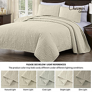 Chezmoi Collection Austin 3-piece Oversized Bedspread Coverlet Set (King, Ivory)