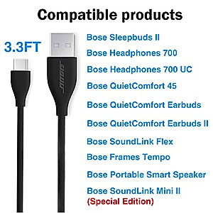 USB C Charger Cable for Bose Noise Headphones 700, Bose QuietComfort 45 Headphones, QuietComfort Earbuds II, SoundLink Flex, Bose Sleepbuds 2, Bose Portable Smart Speaker, Sport Earbuds Charging Cord