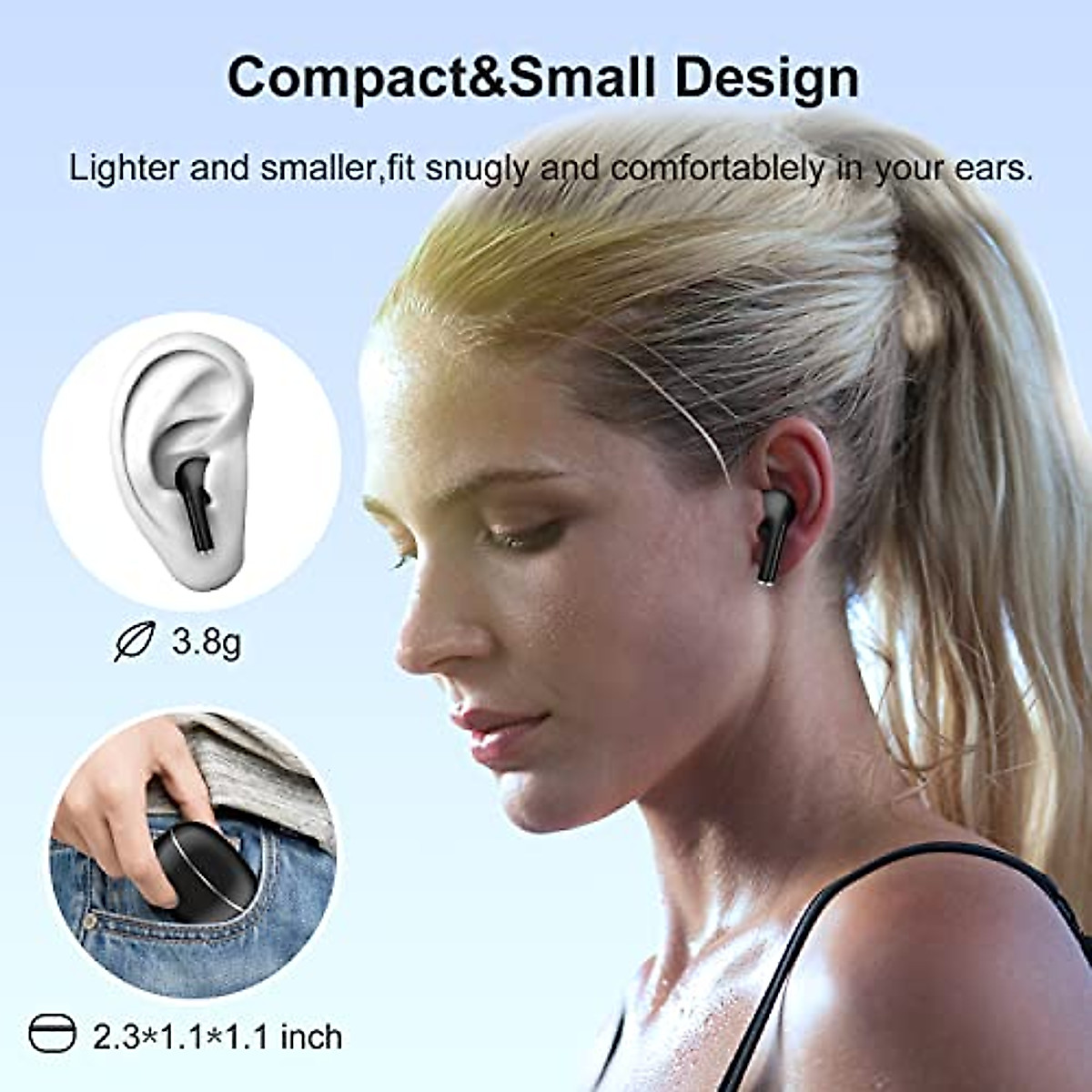 Bluetooth Headphones True Wireless Earbuds 60H Playback LED Power Display Earphones with Wireless Charging Case IPX7 Waterproof in-Ear Earbuds with Mic for TV Smart Phone Computer Laptop Sports