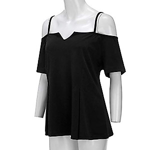 Womens Short Sleeve T Shirt Cold Shoulder Solid Color Blouse Flowy Loose Tops Camisole Tank Tops Plus SizeTunic