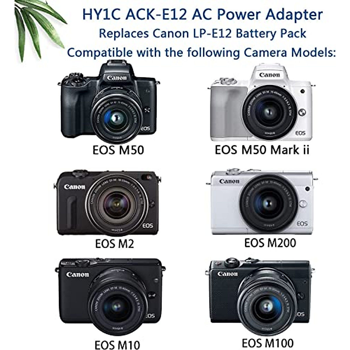 HY1C ACK-E12 AC Power Adapter LP-E12 Dummy Battery Kit for Canon EOS M50, EOS M50 Mark II, EOS M200 Cameras
