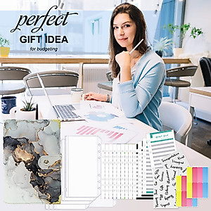 Budget Binder with Zipper Envelopes, A6 Money Saving Binder with Cash Envelopes for Budgeting, Money Bill Organizer for Cash, Budget Planner for Saving Money(Marble White)