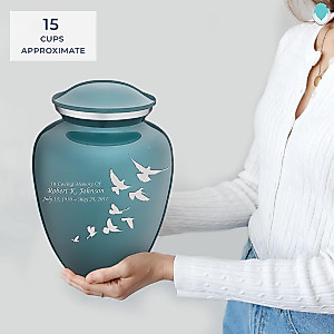 Geturns Embrace Adult Personalized Doves Cremation Urns for Human Ashes I Large Teal Funeral Urn for Men and Women I 200 lbs
