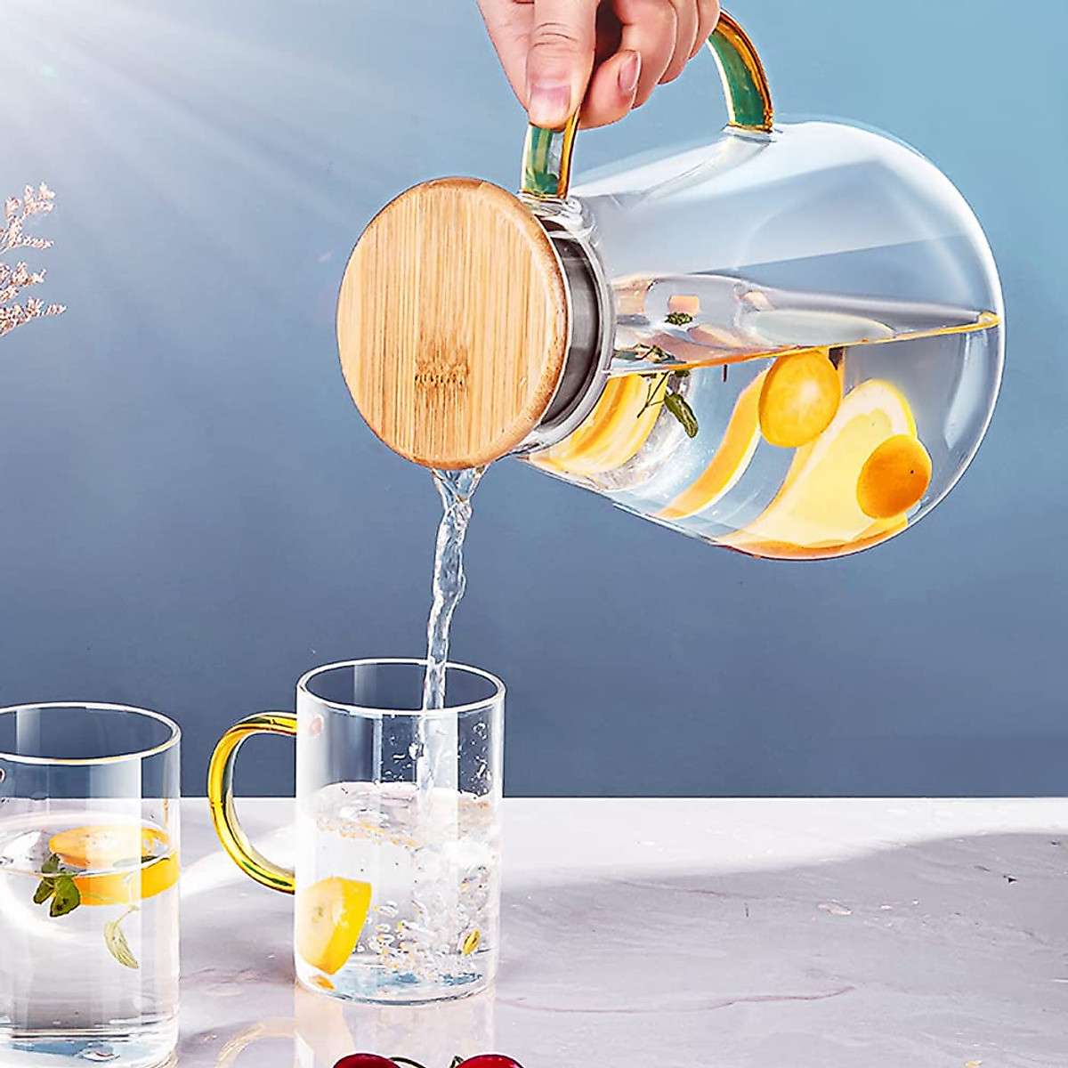 HONGYUNoH Wooden Lid Glass Water Pitcher Lids Anti-Dust Splash Resistant Stoppers Covers Stainless Steel Lids Beverage Jar Cover for KU16 KU16