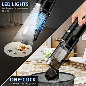 Upgraded Bug Vacuum Catcher and Handheld Car Vacuum Cleaner High Power 12000PA Handheld Vacuum Cordless, Portable Car Vacuum with LED Light,Hand Held Vacuum for Home Office Car Pet Insect(Black)