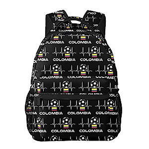 Supdreamc Shoulder Book Bags Anti-Theft Multipurpose Big Capacity Bookbag - Colombian Flag Football Art Travel Hiking Backpack With Smooth Zippers