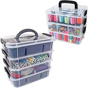 Bins & Things Ultimate Bundle Set of Stackable Storage Containers with 18 Adjustable Comaprtments Case and 2 Tray Case - Craft Storage/Craft Organizers and Storage - Art Supply Organizers.
