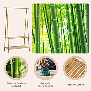 Giantex 2-Tier Bamboo Clothing Rack, 5.3Ft Freestanding Clothes Organizer Rack with Anti-tipping Devices, Cloth Hanger Standing Rack with Bottom Storage Shelves, Garment Racks for Hanging Clothes