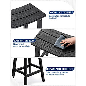 LAHAAP Weatherproof Bar Stools Set of 4, 28" Height Outdoor Bar Stools Holds up to 400 lbs, Saddle Seat, Bar Height Stools for Patio, Garden, and Kitchen Island, Black