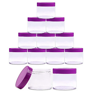 Beauticom 60 Grams/60 ML (2 Oz) Round Clear Leak Proof Plastic Container Jars with PURPLE Lids for Storage Cosmetic Lotion Scrubs Creams Ointments (36 Pieces Jars + Purple Lids, PURPLE)