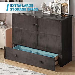 Mjkone Murphy Bed Chest, Cabinet Bed with Trifold Foam Mattress, Queen Murphy Cube Cabinet Bed with USB Charging Station and Large Storage Drawers for Living Room/Bedroom/Office (Grey)