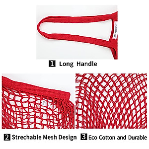 5 Pack Reusable Cotton Mesh Grocery bags with long handle shopping net bags vegetable bags string bag produce for groceries net shopping bags string grocery bag knit tote bags Portable Washable