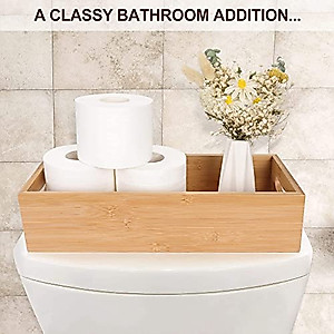 Toilet Paper Storage - Bamboo Bathroom Tray with Handles - Wooden Basket for Toilet Tank Top and Counter, or Rustic Home Decor Box for Vanity