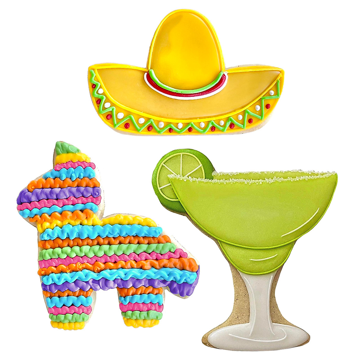 Cinco de Mayo Cookie Cutters 3-Pc Set Made in USA by Ann Clark, Pinata, Sombrero, Margarita Glass