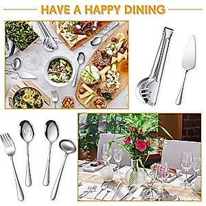 Serving Utensils Include Large Serving Spoons Slotted Serving Spoons Serving Forks Serving Tongs Soup Ladle and Pie Server Buffet Catering Serving Utensils for Dishwasher Safe (Silver,10 Pieces)