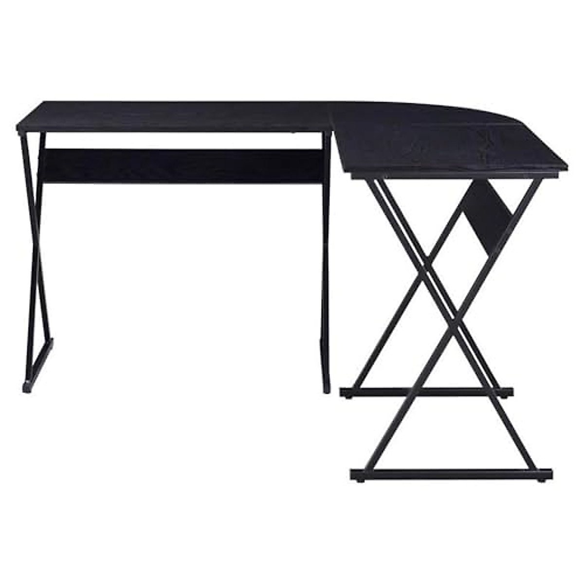 Acme Zafiri Wooden Top L-Shaped Writing Desk with X-Shaped Metal Base in Black