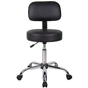 Boss Office Products Be Well Medical Spa Stool with Back in Vinyl, Black