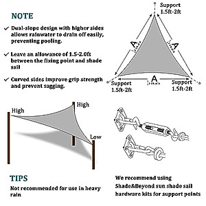 Shade&Beyond Shade Sail Triangle 15'x15'x21' Patio Sunshade Sail for Patio Lawn Deck Light Grey