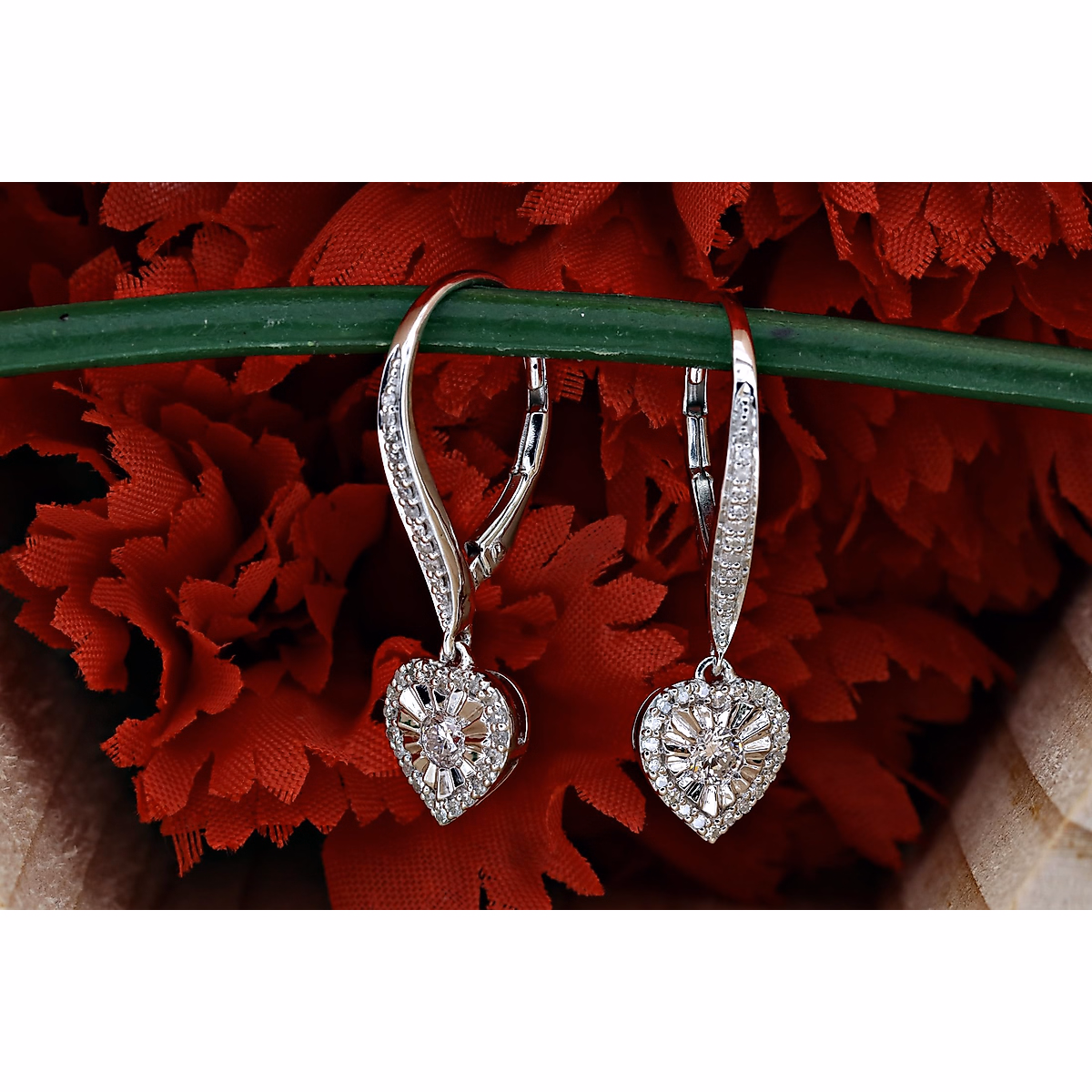 Dazzlingrock Collection 0.55 Carat (ctw) Round White Diamond illusion Set Heart Shape Lever Back Dangling Drop Earrings for Women in 925 Sterling Silver