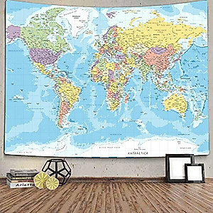 TOMOZ World Map Tapestry Wall Hanging for Kids Student, World Map with Countries and Major Cities Tapestry Educational Tapestry for Bedroom Living Room Dorm Home Decoration 60 x 51Inch