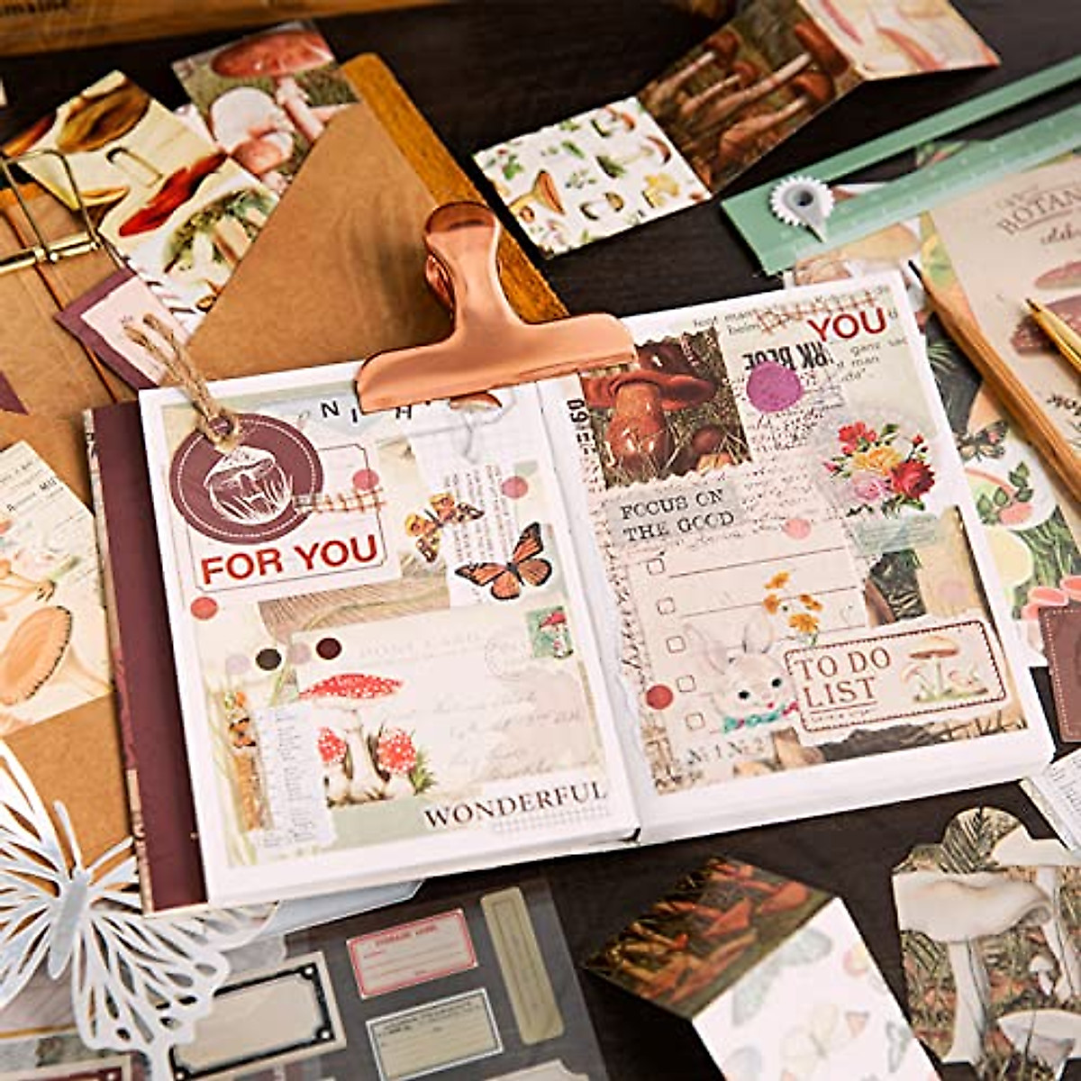 Aesthetic Scrapbook Kit, Scrapbooking Supplies Stickers, Bullet Junk Journal Kit Journaling Stationery, A6 Grid Notebook, Mushroom DIY Journaling Supplies, Scrapbook Gift for Teen Girl Kid Women