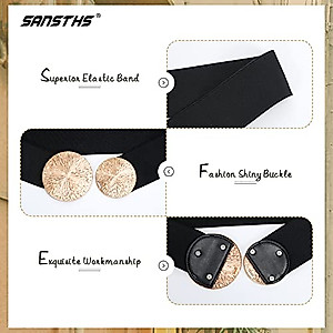 SANSTHS Women Wide Elastic Belt with Gold Buckle for Dress Stretchy Vintage Waist Black Belt, S
