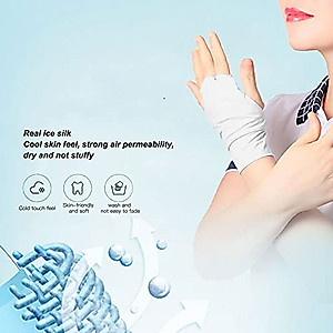 SPYMINNPOO Half Finger Golf Gloves, Right Hand Ice Silk Solar UV Protection Breathable Gloves Sport Golf Glove for Men and Women L White