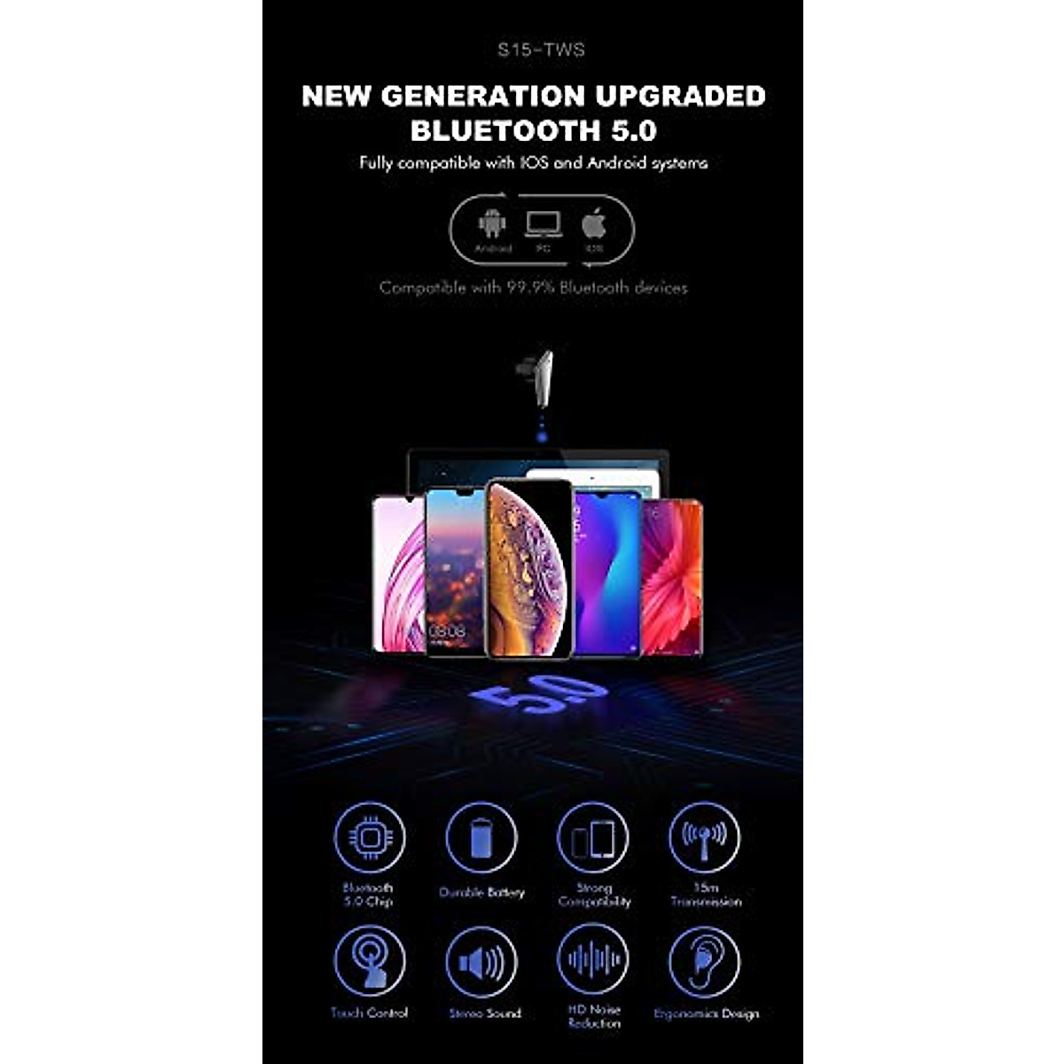 Astren Zyre True Wireless Earbuds – Ergonomic Bluetooth Earbuds with Rotating Charging Case – Noise-Cancelling Waterproof Bluetooth Earbuds – Comfortable and Lightweight Earbuds with Mic (Black)
