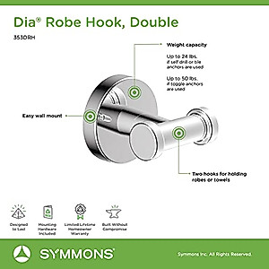 Symmons 353DRH Dia Wall-Mounted Double Robe Hook in Polished Chrome