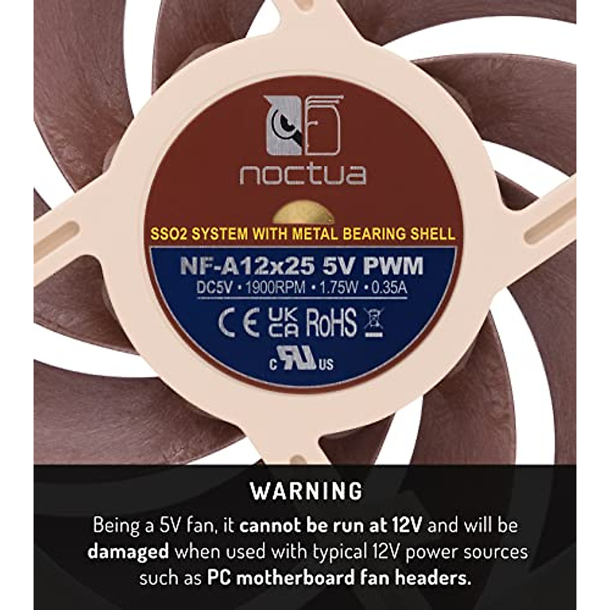 Noctua NF-A12x25 5V PWM, Premium Quiet Fan with USB Power Adaptor Cable, 4-Pin, 5V Version (120mm, Brown)