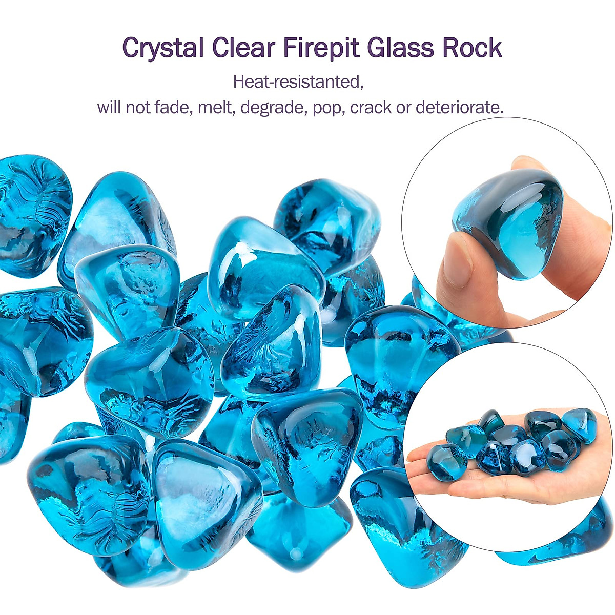 Fire Glass Diamond 1 Inch Firepit Glass Rock 10-Pound Fire Glass Diamonds for Fire Pit Fireplace, Propane Fire Pit, Landscaping - Blue Fire Glass Diamonds