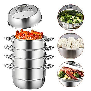 VEVOR Steamer Pot 11.8in/30cm, 5 Tier Steamer Pot for Cooking with 10QT Stock Pot, 3 Vegetable Steamers & 2 Steaming Trays, Food-Grade 304 Stainless Steel Food Steamer Cookware for Gas Electric Stove
