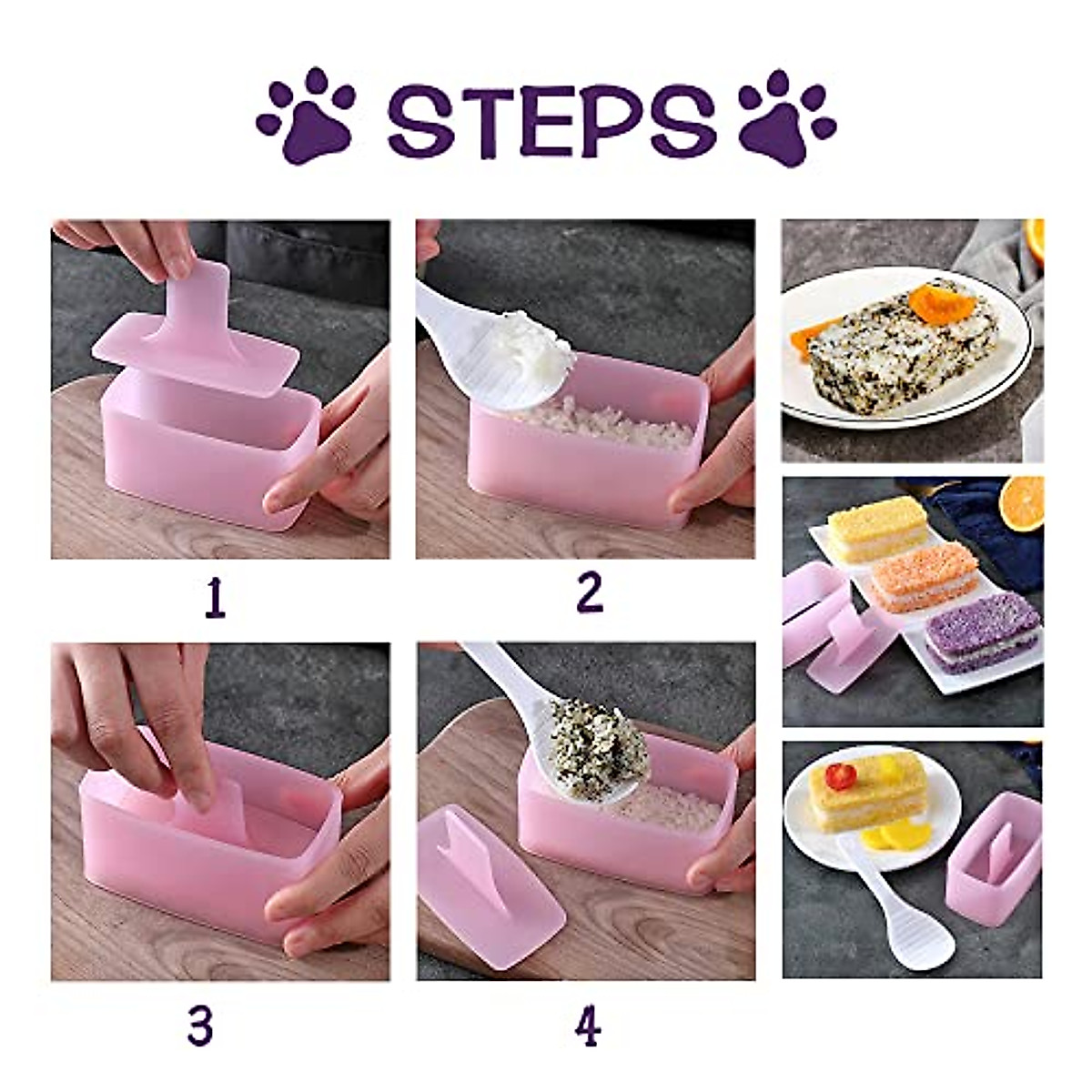 Cute Cat Sushi Mold for Kids, Musubi Maker Press, Rice Ball Mold Shaker, Classic Triangle Rice Ball Maker Mold Kit for DIY Fun Lunch Box Picnic Tool (CAT)
