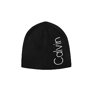 Calvin Klein Men's Reversible Beanie, Black and Grey Logo, One Size