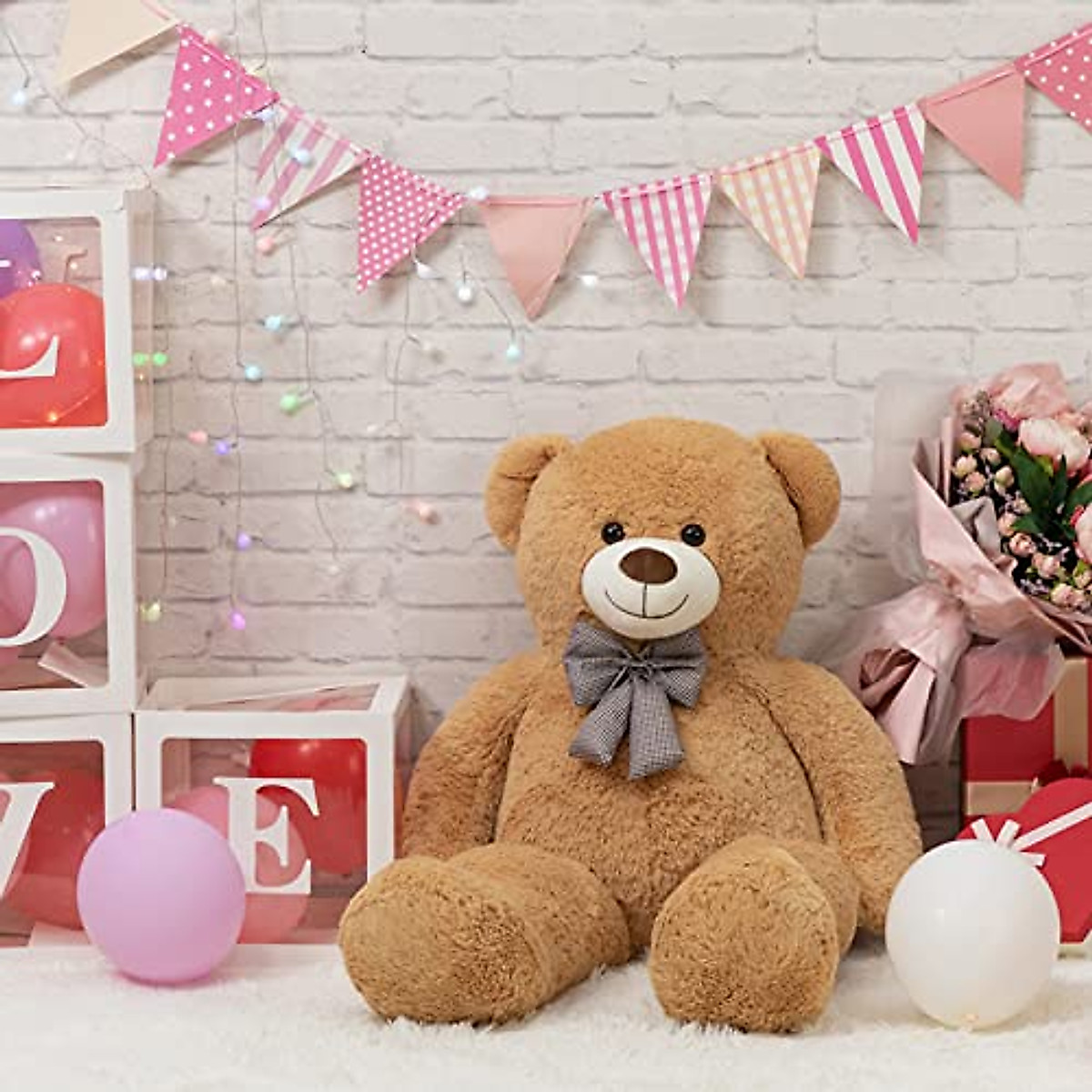 HollyHOME Giant Teddy Bear Stuffed Animal Large Bear Plush with Bow Tie Soft Toy for Girlfriend or Kids 48 inch Tan