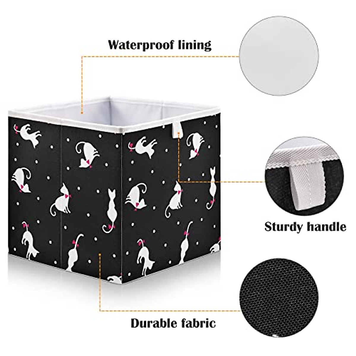 Cute Cats Black Storage Baskets for Shelves Foldable Collapsible Storage Box Bins with Fabric Bins Cube Toys Organizers for Pantry Organizing Shelf Nursery Home Closet,11 x 11inch