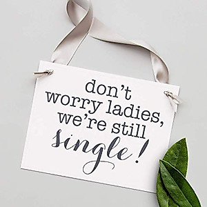 2 Ring Bearer Wedding Signs Slate Ink & Gray Ribbon | Flower Girl Ceremony Banner Classic (We're Still Single + Think We're Cute Wait for the Bride)