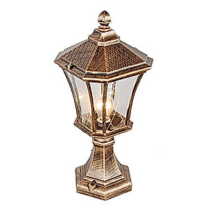 ZZYJYALG European Outdoor Basic Pedestal Post Light Bronze Waterproof Garden Villa Garden Lights Home Retro Traditional Lantern Door Column Gate Wall Pillar Lamp