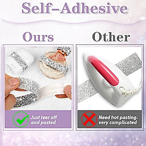 Tetutor 6 Rolls Self Adhesive Rhinestone Ribbons, Sliver Resin Rhinestone Strips, Diamond Crystal Rhinestone Ribbon Roll Stickers Glitter Bling Ribbons Rhinestone for Crafts Fabric Car (Sliver)