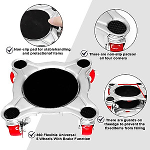 Heavy Duty Furniture Movers Dolly with 5 Wheels Carbon Steel Panel Furniture Lifters Tool Set 360°Rotation Rubber Wheel with 2 Brakes 2800LBs Load Capacity Moving Dolly for Large Furniture（Silver）