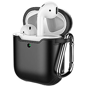 JETech Case Cover for AirPods (1st & 2nd Generation), PC and TPU, Protective Skin with Keychain (Black)