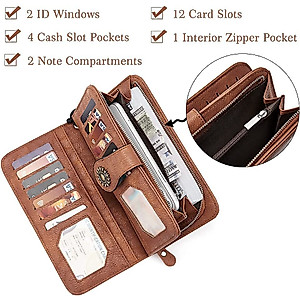 BOSTANTEN Womens Wallet Leather Large Capacity Wristlet Clutch Purse Credit Card Holder with RFID Blocking Brown