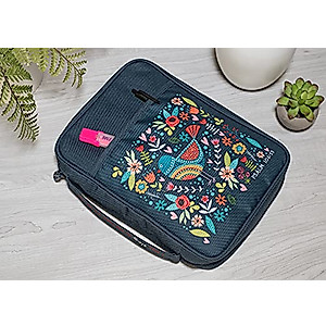 Colorful Floral Pattern with Bird Large Canvas Bible Cover with Handle