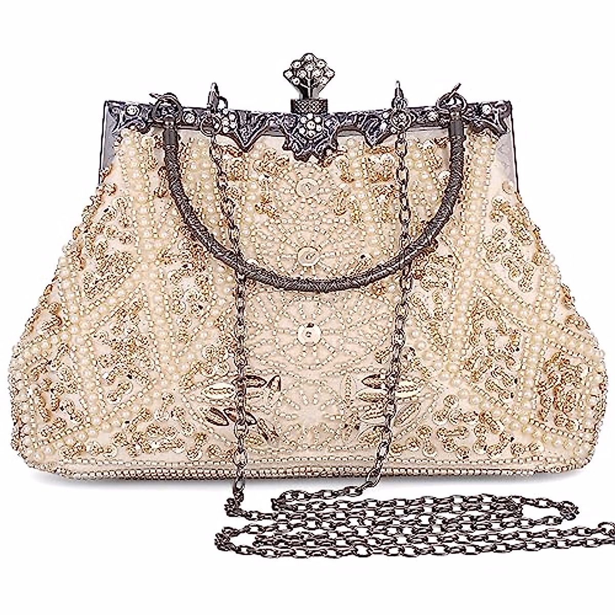 AIJUN Womens Vintage Beaded Evening Bag Sequin Clutch Purses for Women Wedding Clutches Prom Cocktail Party Handbags(Champagne)