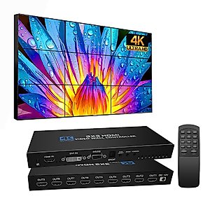 Video Wall Controller 3x3 HDMI Video Image Processor, Support 3840x2160/30HZ HDMI Input & DVI Input, 9-Screen Splicing TV Wall Controller, Support 180 Degree Rotation 3x3 3x2 2x2 3x1 1x4 2x3 4x2 2x4