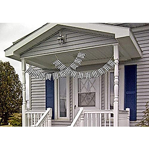 Buffalo Checkered Plaid Banner Cotton Black and White Gingham Bunting Garland for Mantel Fireplace Decorations (4 Pack)