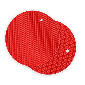 3hproducts Extra Thick Non-Slip Silicone Trivet Mats – 2Pcs Heat Resistant Hot Pads for Kitchen Counters, Hot Dishes, Tables, Pots & Pans | Multipurpose Drying Rack, Jar Opener - Red